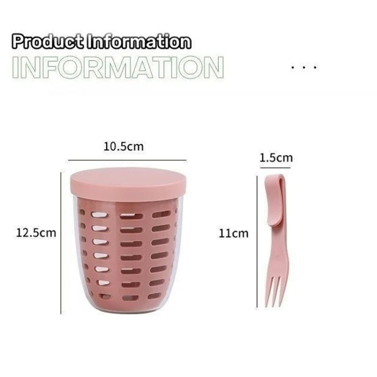 뚜껑과 포크가 있는 600ml 과일 및 채소 스낵 컵 밀폐형 누출 방지 샐러드 상자파란색
