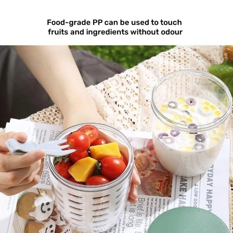 뚜껑과 포크가 있는 600ml 과일 및 채소 스낵 컵 밀폐형 누출 방지 샐러드 상자파란색