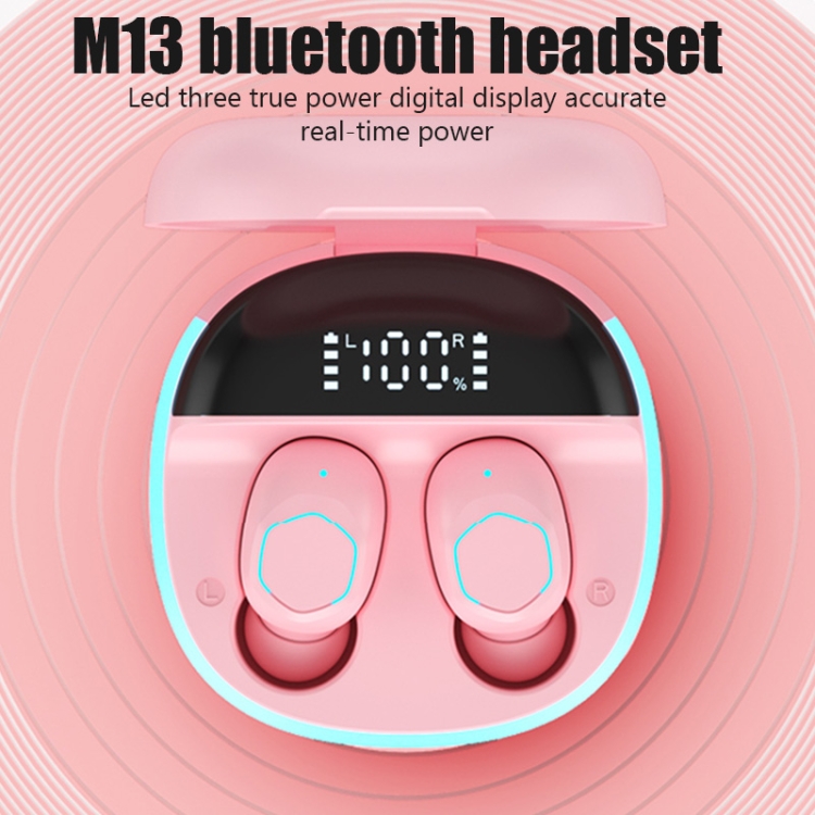 M13 Led 디지털 디스플레이 무선 인이어 소음 차단 블루투스 헤드셋 스포츠 헤드폰흰색