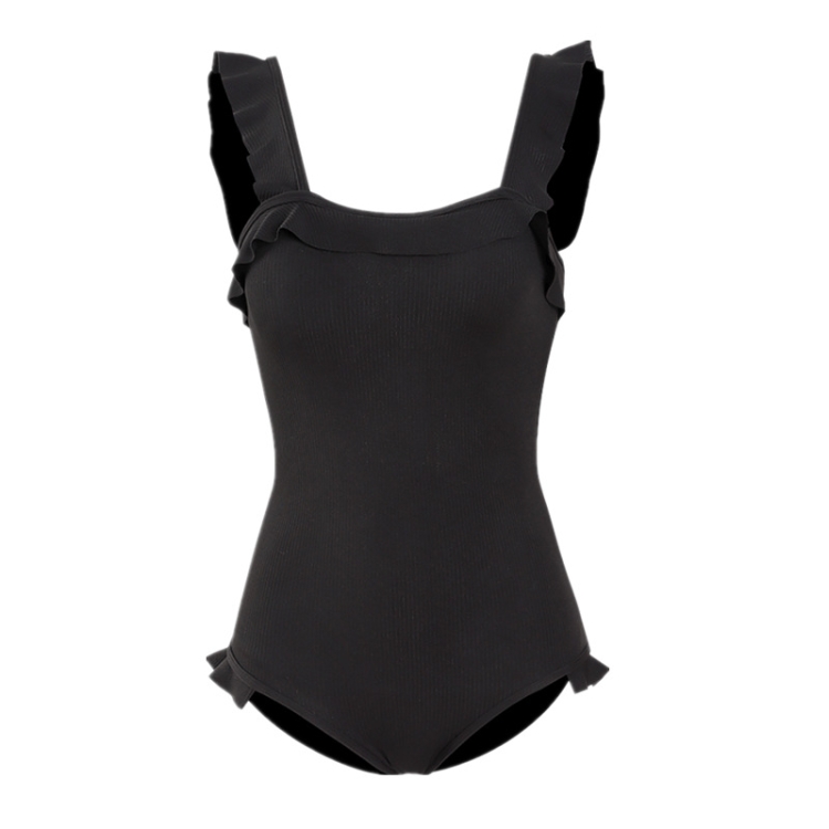 Summer Ruffled Suspenders One-piece Sexy Backless Swimsuit, Size: S(Black)