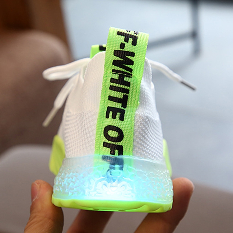 플라이 직조 어린이 신발 소년과 소녀 Led 조명 신발 부드러운 바닥 운동화 크기 21흰색