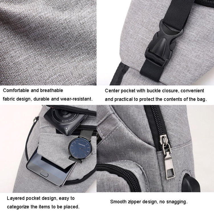 MeiJieLuo 심플 남성 가슴 가방 스포츠 청소년 어깨 크로스 바디 백(그레이)