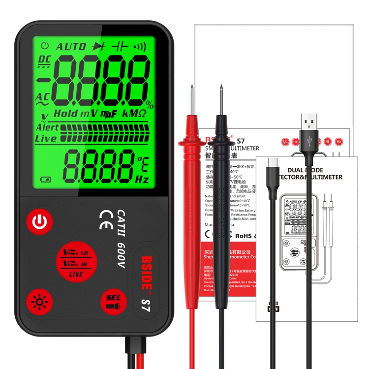BSIDE ADMS7 Smart Thin Digital Multimeter Counts DC AC Voltmeter, Model ...