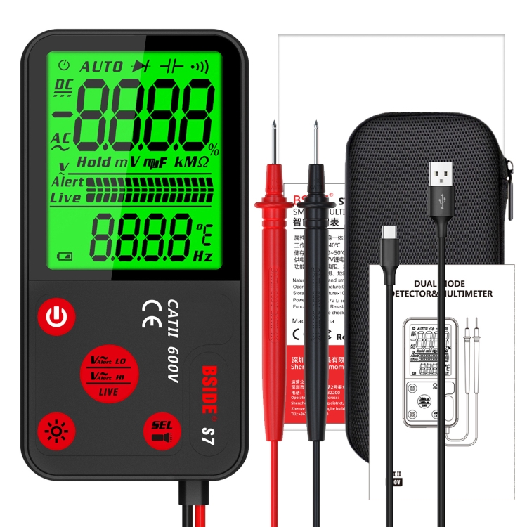 BSIDE ADMS7 Smart Thin Digital Multimeter Counts DC AC Voltmeter, Model ...