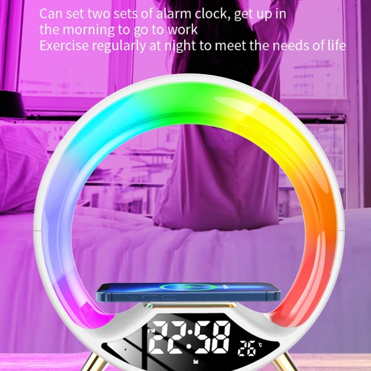 S528 Rgb 조명 및 백색 소음 및 일출 시뮬레이션 기능을 갖춘 다기능 무선 충전 블루투스 스피커흰색