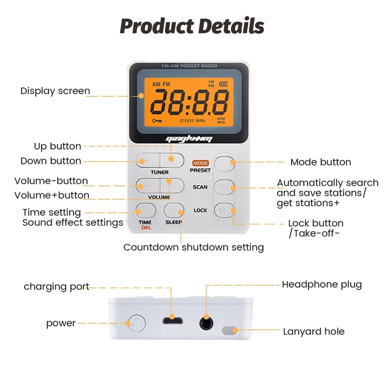 SH-01 LED Display Portable FM/AM Two-band Radio Special for Listening ...