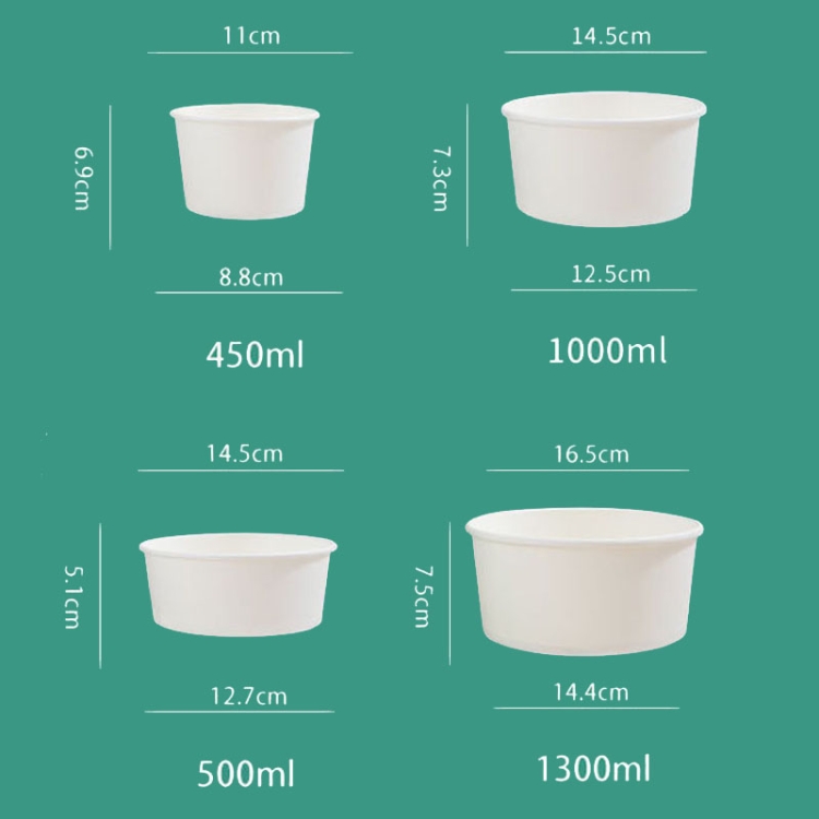 1300ml 일회용 단일 Pe 적층 종이 그릇 라운드 수프 그릇 포장 패스트 푸드 상자 입 컵 종이 그릇