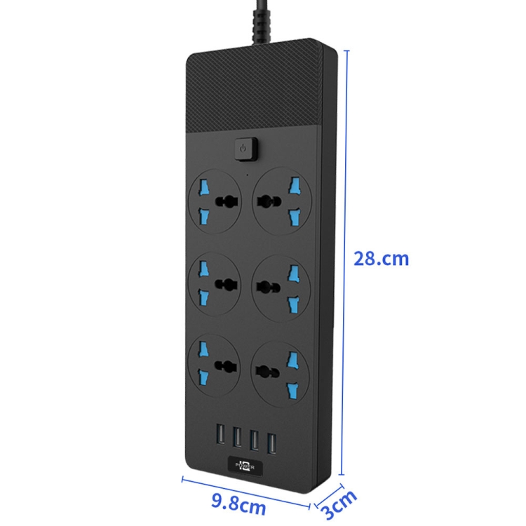 TB-T12 3000W 2m 4-USB Ports + 6-Jacks Multifunctional Flame-Retardant ...