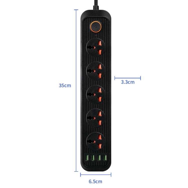 A03 2m 3000W 5 Plugs + 4-USB Ports Multifunctional Flame-retardant ...