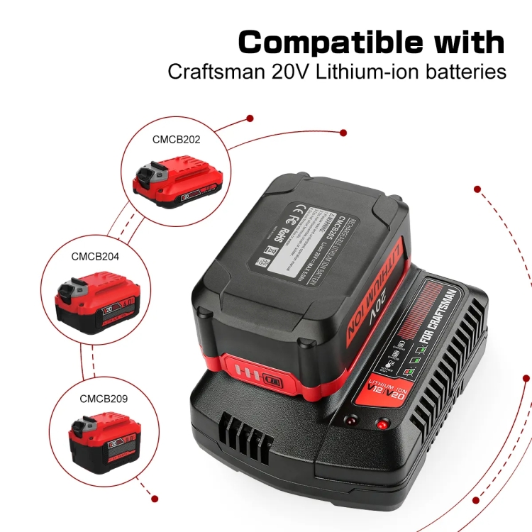 Craftsman CMCB202 / CMCB204 / CMCB209 전동 공구 20V 리튬 배터리 충전기용, 플러그: AU