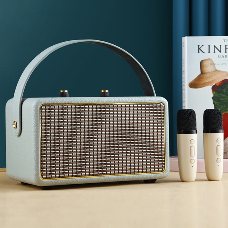 Leather Texture Portable Wooden Home Karaoke Bluetooth Speaker, Color: Gray