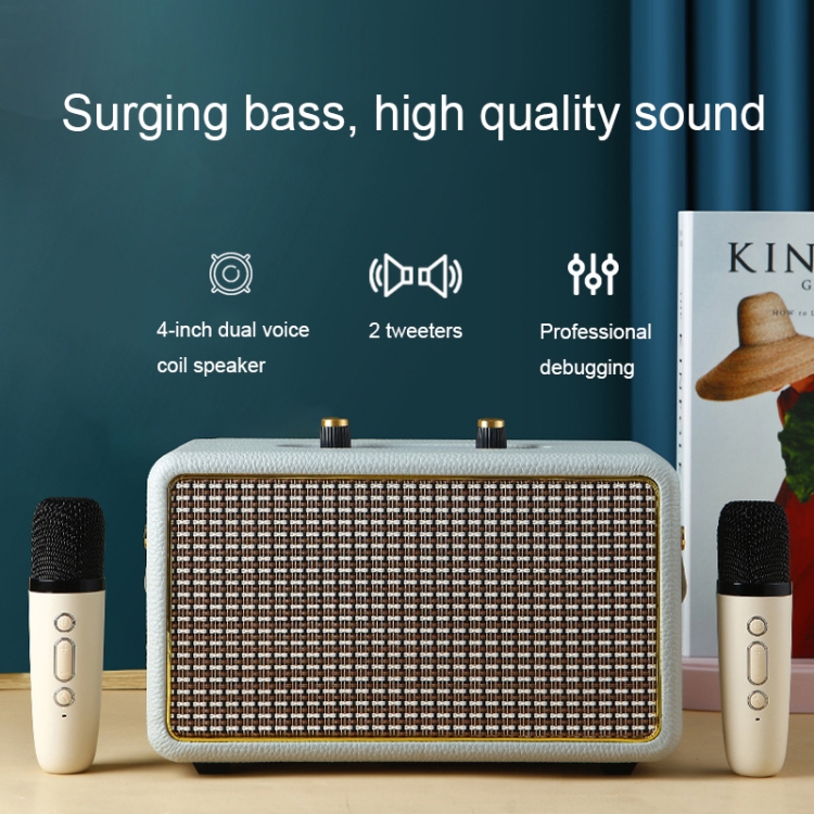 Leather Texture Portable Wooden Home Karaoke Bluetooth Speaker, Color: Gray
