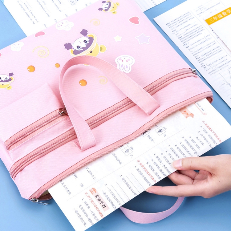 만화 귀여운 휴대용 캔버스 파일 파우치 A4 학생 지퍼 데이터 가방스타 공룡 그린