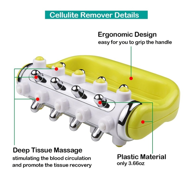Handheld Curved Five-row Iron Column Roller Soothing Massager(Yellow)
