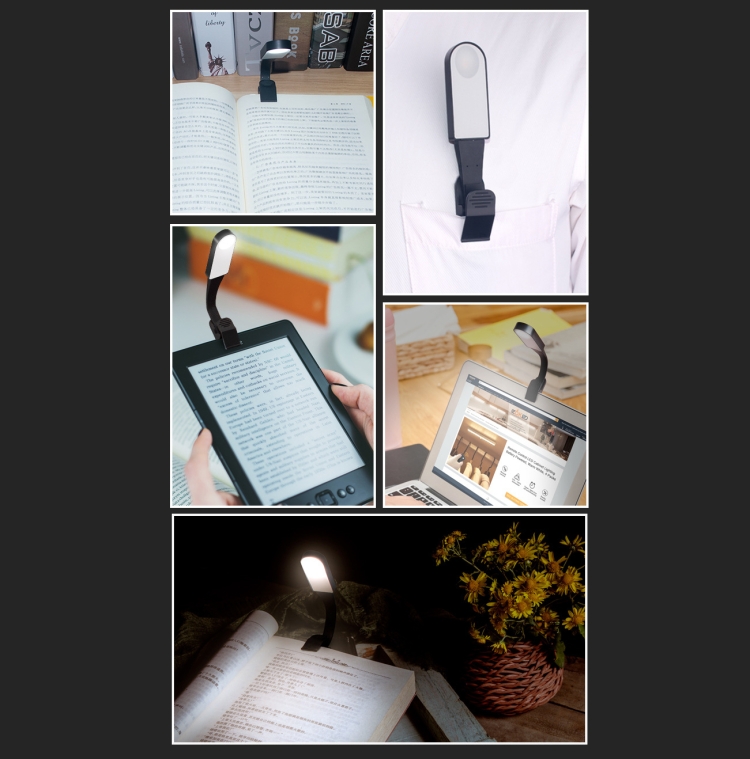 Usb 충전 무단 조광 Led 클립 라이트 기숙사 침대 옆 자기 독서 램프 검은색