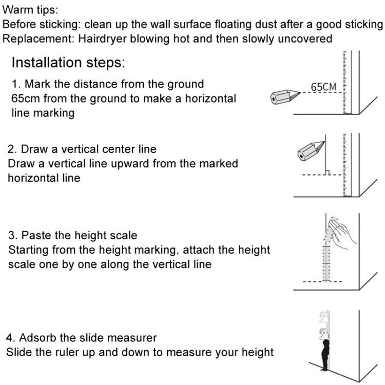 3d 높이 붙여 넣기 어린이 높이 측정 눈금자 자기 흡입 만화 벽 스티커 제거 가능 작은 암소 스티커 모델
