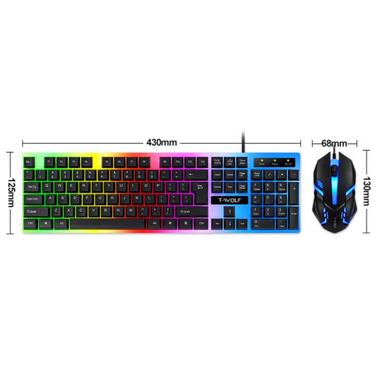 T-WOLF TF230 Colorful Light Effect Game Office Computer Wired Keyboard ...
