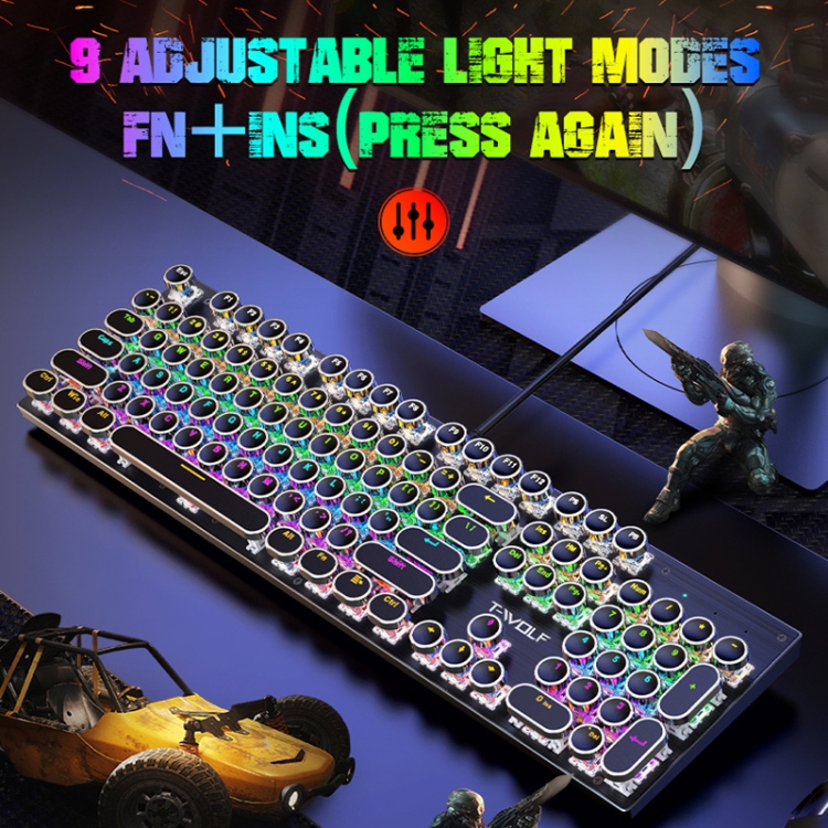 T-WOLF T75 104 Keys Adjustable RGB Light Computer Game Wired Mechanical ...