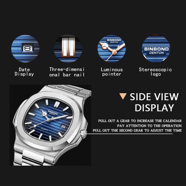 BINBOND B1885 30m Waterproof Retro Luminous Square Men Quartz Watch ...