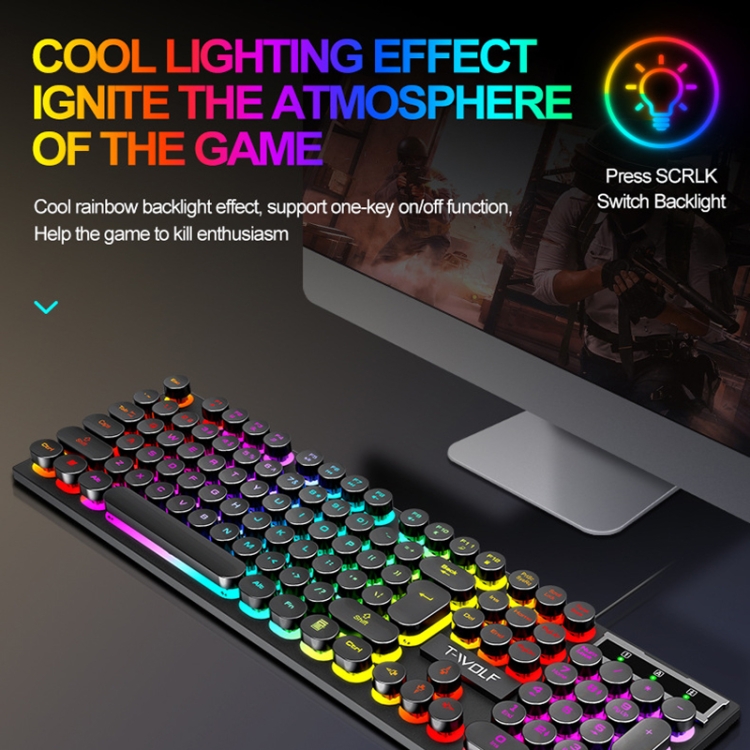 T-WOLF T80 104-Keys RGB Illuminated Office Game Wired Punk Retro ...