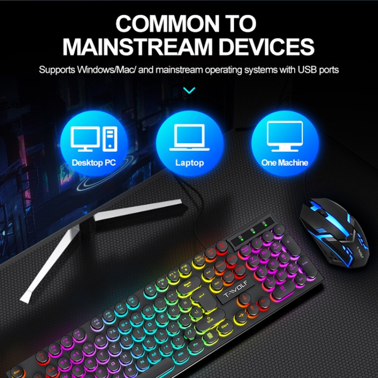 T-WOLF T80 104-Keys RGB Illuminated Office Game Wired Punk Retro ...