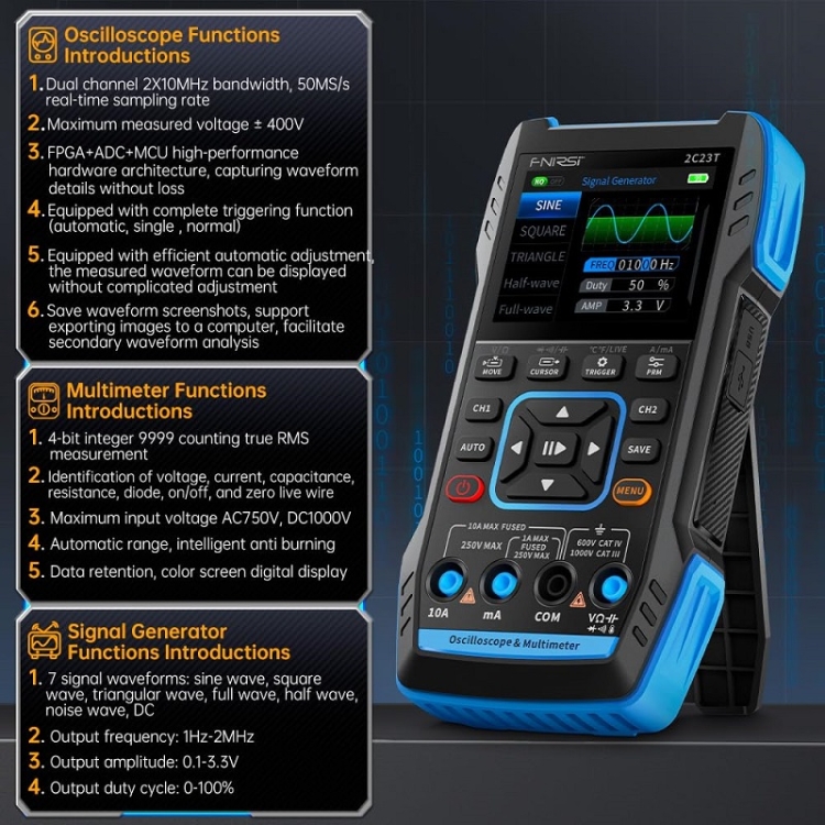 FNIRSI 3 In 1 Handheld Digital Oscilloscope Dual-Channel Multimeter ...