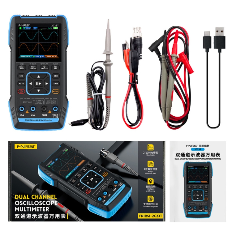 FNIRSI 3 In 1 Handheld Digital Oscilloscope Dual-Channel Multimeter ...