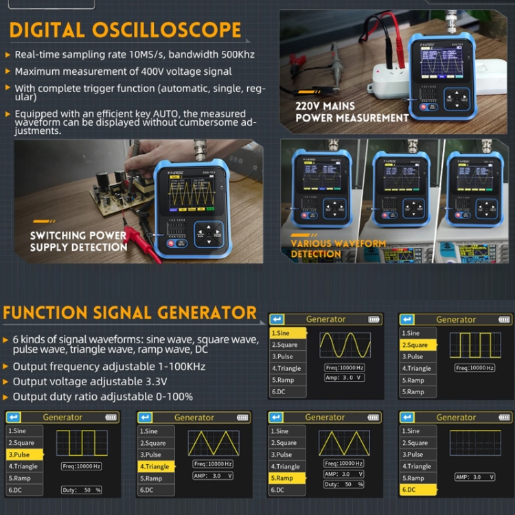 FNIRSI 3 In 1 Handheld Digital Oscilloscope LCR Transistor Tester ...