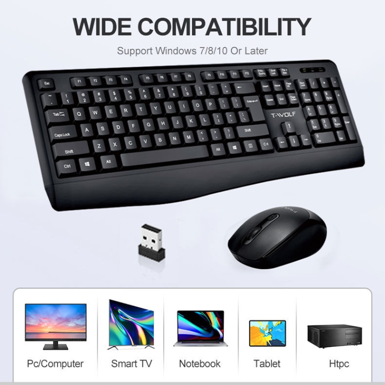 T-WOLF TF-100 2.4G Bluetooth Laptop Office Juego de teclado y mouse ...