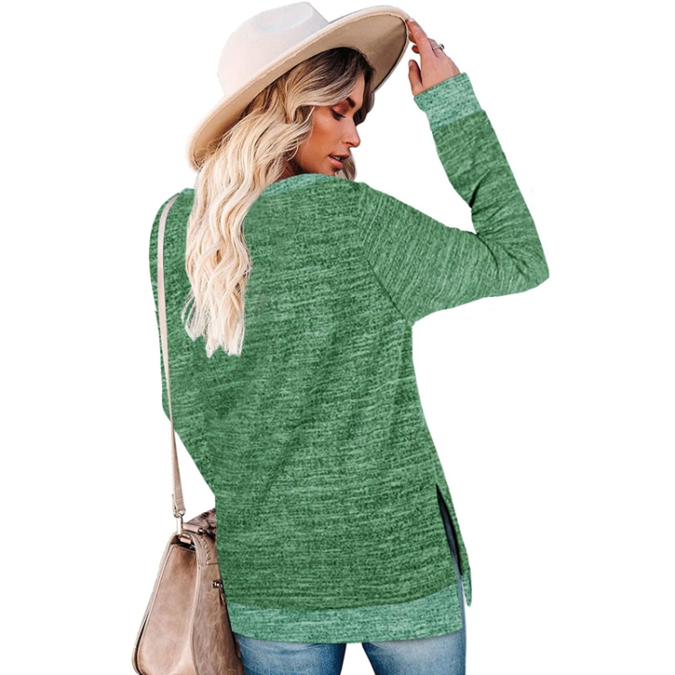แขนยาวคอกลม Colorblocked แยกด้านบนสุภาพสตรีเสื้อยืดเสื้อสวมหัวหลวมสบาย ...