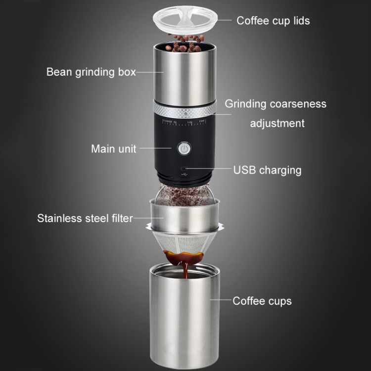 USB Electrical Bean Grinding Brewing Filter 3 in 1 Coffee Mug Portable ...
