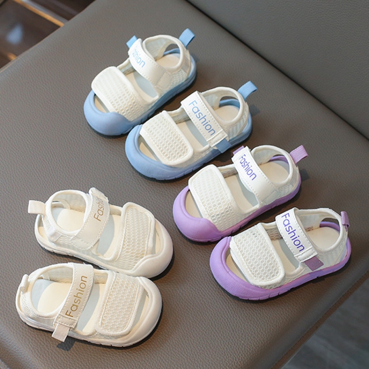 여름 아기 부드러운 밑창 유아 신발 어린이 감싸인 발가락 통기성 신발 크기 16베이지색