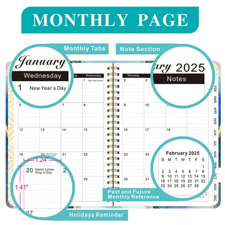 สมุดโน๊ตภาษาอังกฤษ 2025 A5 Coil Notepad 365 Day Work Schedule Diary ...