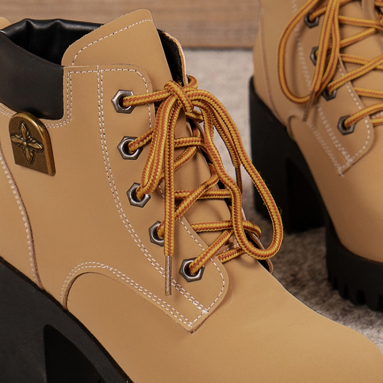 Spring Autumn Women Short Boots Chunky High Heel Leather Boots Lace-up ...