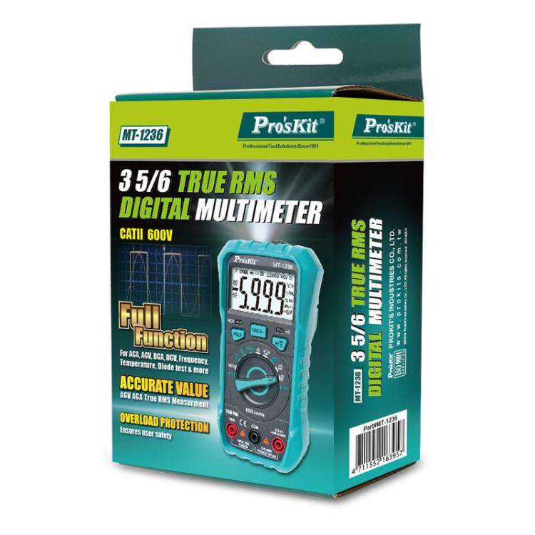 ProsKit MT-1236-C 3-5/6 True-RMS Digital Multimeter For ACA, ACV, DCA ...
