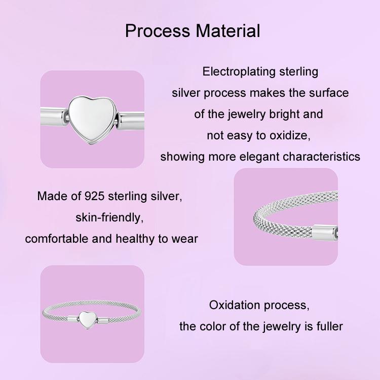 Cadena básica DIY con forma de corazón de plata de ley S925, tamaño: 17 cm
