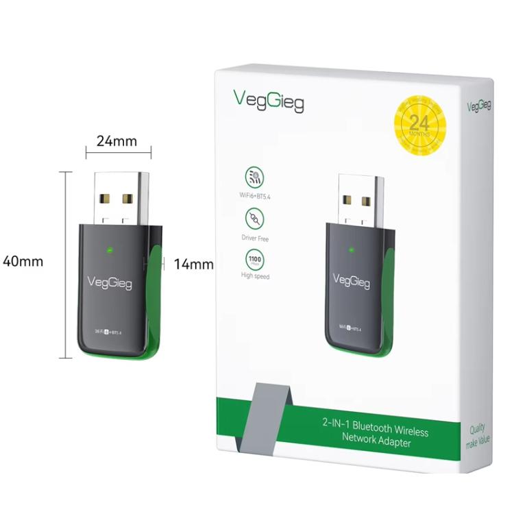 VegGieg 1100Mbps 2-in-1 WiFi 6 Bluetooth 5.4 USB Adapter Gigabit 5G ...