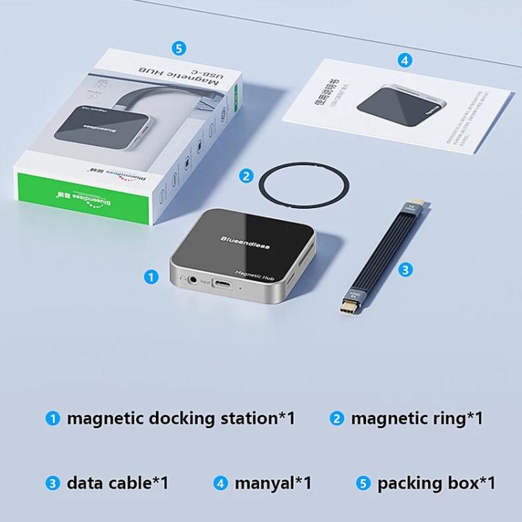 Blueendless MC810 8 Ports Magnetic Type-C Dock HUB 4K 60Hz HD USB3.2 ...