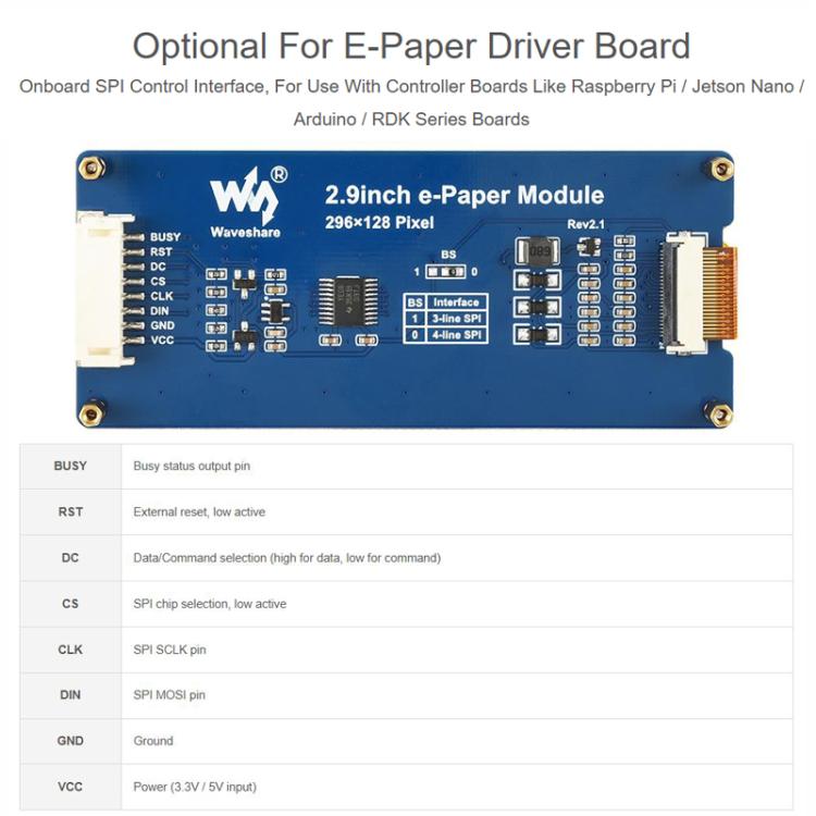 WAVESHARE 2.9inch E-Paper Display E-Ink Display, 296x128, Red/Yellow ...
