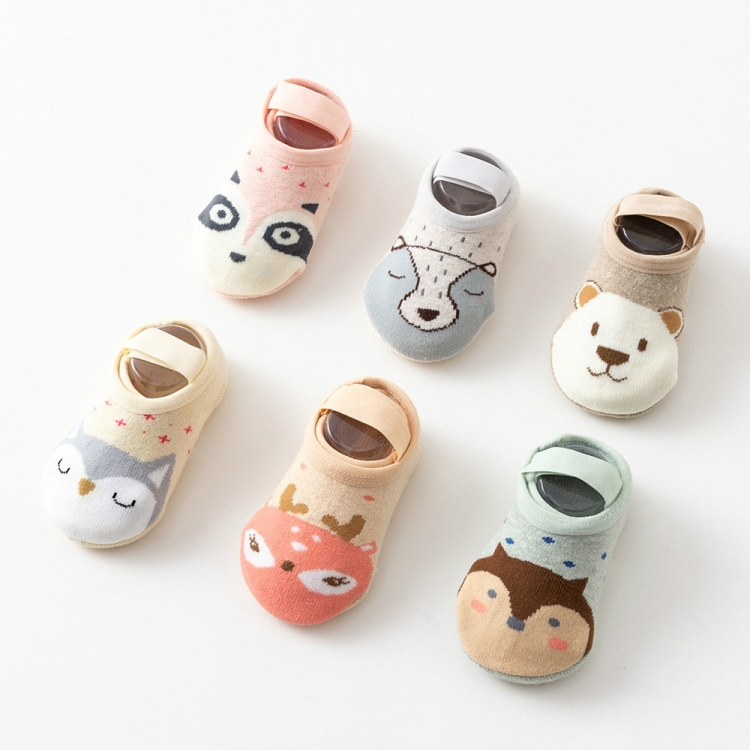 아기 양말 신생아 만화 테리 코튼 어린이 가을 겨울 미끄럼 방지 양말 크기 M 커피 베어