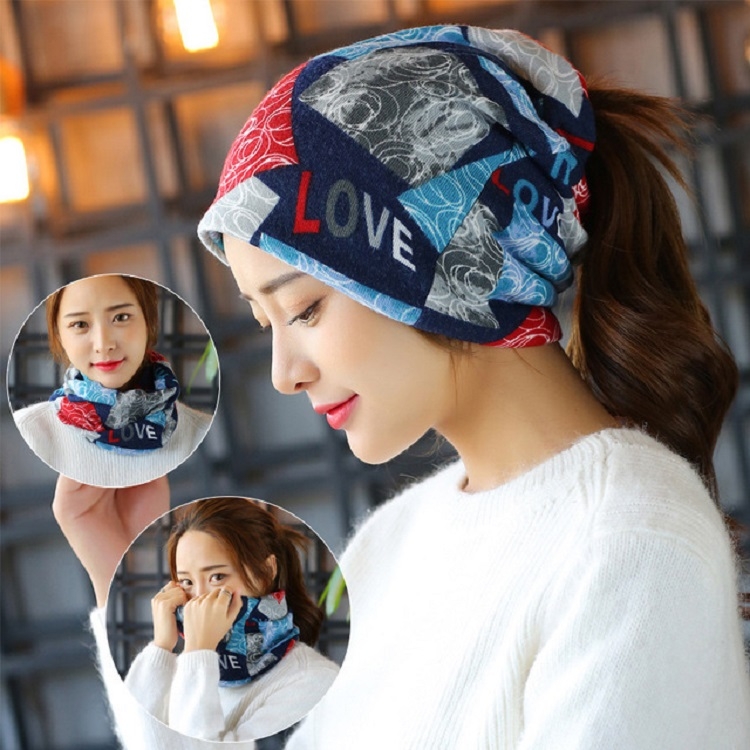 여성 가을과 겨울 야생 터번 모자 스카프 이중 목적 감금 모자 크기 한 사이즈 모란 색 3