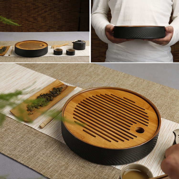 Household Simple Round Bamboo Tea Tray Mini Tea Table, Diameter: 21.5cm ...