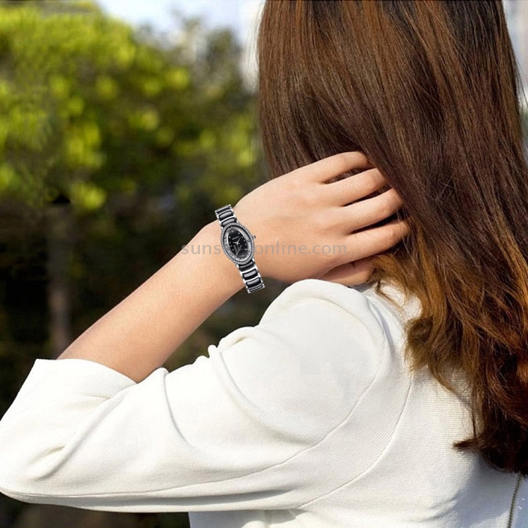 WeiQin Oval Dial Scroll Rhinestone Bezel Quartz Women Watch with Alloy ...