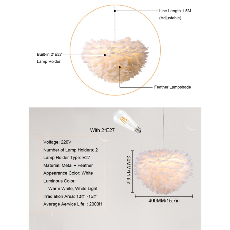 Ywxlight 로프트 현대 흰색 자연 거위 깃털 펜던트 조명 로맨틱 E27 E26 Led 펜던트 램프 홈 레스토랑 침실