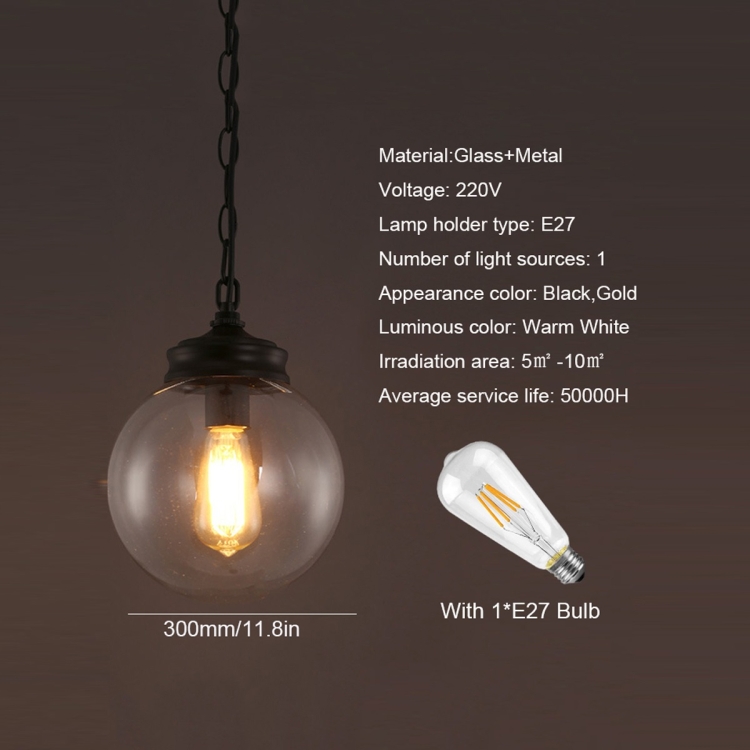 Ywxlight 북유럽 현대 원형 공 교수형 램프 투명 유리 펜던트 조명 Led E27 주방 식당 침실 따뜻한 흰색에 적합