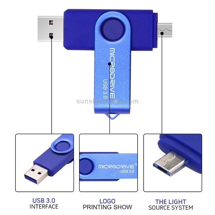 MicroDrive 128GB USB 3.0 โทรศัพท์ Android และคอมพิวเตอร์ดิสก์ U แบบหมุน ...