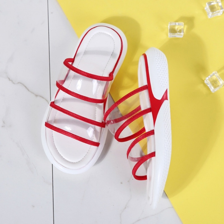 여성용 경량 캐주얼 미끄럼 방지 내마모성 투명 젤리 심플 슬리퍼 샌들 색상 빨간색 크기 38