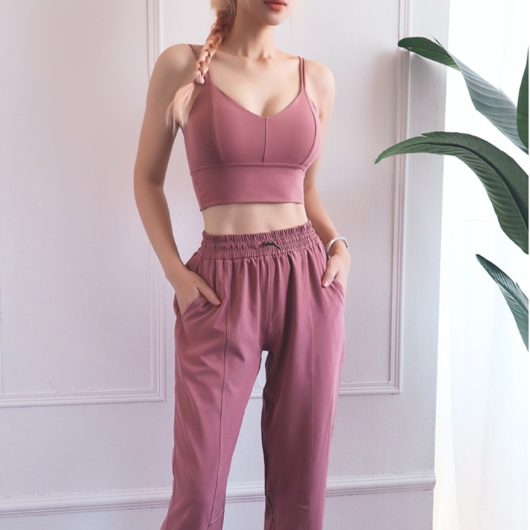 더블 서스펜더 조끼 스포츠 속옷 3 차원 컵 패션 백 요가 브래지어 색상 Quicksand 분말 크기 S