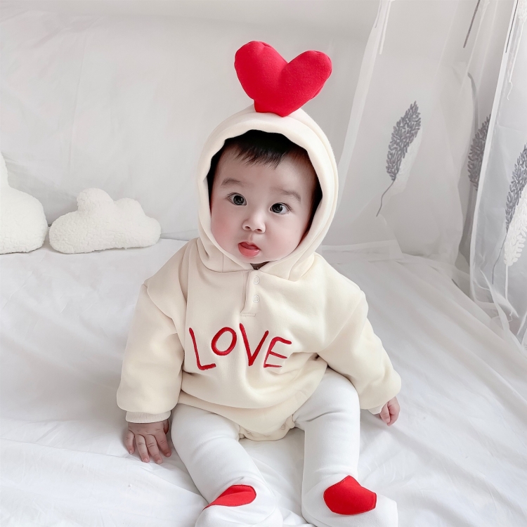 가을과 겨울 아기 연애 편지 패턴 더블 레이어 두꺼운 벨벳 삼각형 장난 꾸러기 색상 살구 크기 100cm