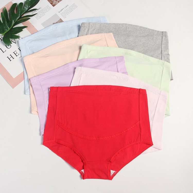 3 Pcs 퓨어 컬러 대형 통기성 높은 허리 배꼽 리프트 조정 가능한 출산 팬티 색상 블루 크기 Xxl